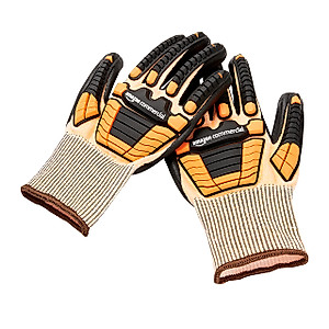 AmazonCommercial 13G Goldsilk & Foam Nitrile Gloves with Impact Protection (Orange/Black), Size L, 3-Pairs