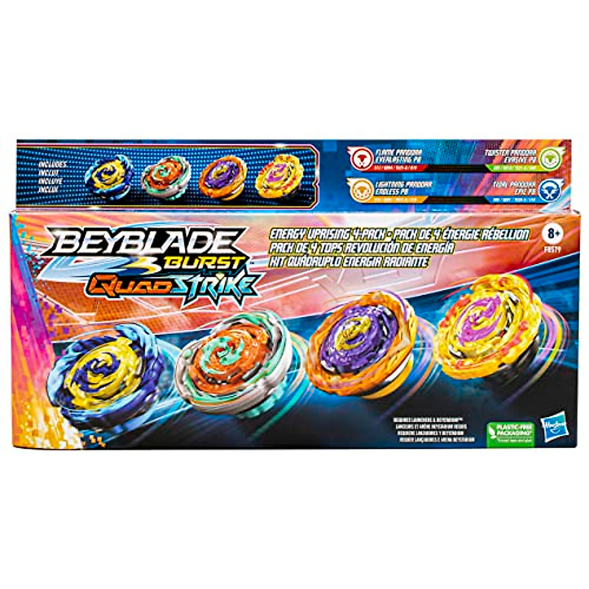 BEYBLADE Burst QuadStrike Energy Uprising 4-Pack with 4 Spinning Tops, Battle Toy Tops, Kid Toys for Ages 8 and Up