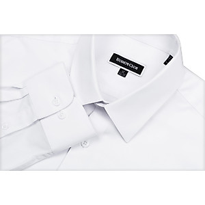 RODEM CLUB Men's Dress Shirt Regular Fit Long Sleeve Wrinkle-Resistant Business Formal Solid Button Down Shirts with Pocket (White, 17.5" Neck 34"-35" Sleeve)