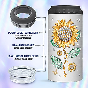 ZOXIX Sunflower Tumbler Can Cooler 16oz 4-in-1 Can Holder Travel Mug Jewelry Style Stainless Steel Insulated Cup Flower Print Sunflowers Personalized Name Gifts For Women Custom