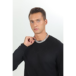 DXZNBEST 20mm Hip Hop Mens Iced Out Cuban Link Chain Necklace 14k Gold/White Gold Plated Miami Bling Chain Lab Diamond Luxury Choker Chain Necklaces Jewelry Gift for Men Women Halloween