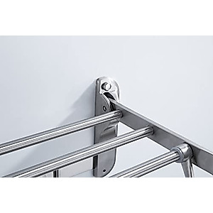 ELLO&ALLO Stainless Steel Towel Rack Shelf for Bathroom, Double Towel Bar Holder with Hooks Wall Mounted Brushed Nickel