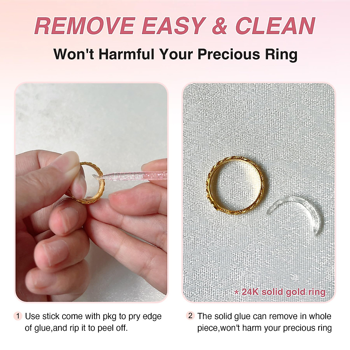 Invisible Ring Size Adjuster, Ring Resizer for Loose Ring, Ring Guards for Woman and Man Ring, Ring Adjuster Adhesive UV Light Easy to Use, Fit for Thin, Wide Rings, Unusual Rings