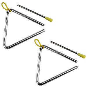 E-outstanding Rhythm Steel Triangle 2PCS 5 Inch Musical Steel Triangles Percussion Instruments with Strikers