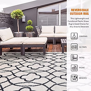 Pendolr Reversible Mats - Outdoor Rugs 9'x12' for Patios Clearance, Plastic Straw Rugs Waterproof, Portable, Outdoor RV Camping Rug, Garden, Balcony, Picnic, Beach, Camping(Black & Beige)