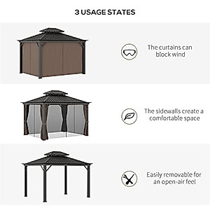 ZZBJ 12'x10' Outdoor Hardtop Gazebo with Aluminum Frame, Gazebo Canopy with Curtains Netting for Gardens, Patios, Backyards