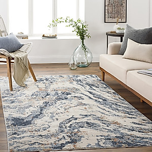 Mark&Day Area Rugs, 8x10 Randalia Modern Navy Marble Area Rug, Blue Beige Grey Carpet for Living Room, Bedroom or Kitchen (7'10" x 10')