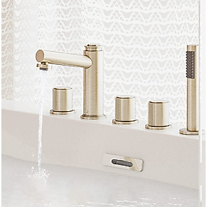 CASAINC Bathtub Faucet Set, Roman Tub Faucet with Hand Shower 5 Hole, Bathtub Faucet Set with Deck Mount Tub Faucet with Sprayer Single Handle (Brushed Gold)