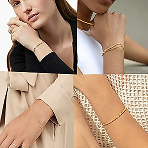 Reoxvo Dainty Gold Jewelry Bracelets for Women Trendy 14K Gold Plated Paperclip Cuban Link Chain Bracelets Set for Women Stackable