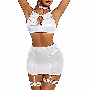 Avidlove Sexy Stripper Outfits Secy Lingerie Outfits Plus Size Lingerie for Women White Lingerie for Women Bridal Cutout Dresses for Women 6Pc Strappy Cutout Sheer Stretchy Lingerie Sets for Women Sex