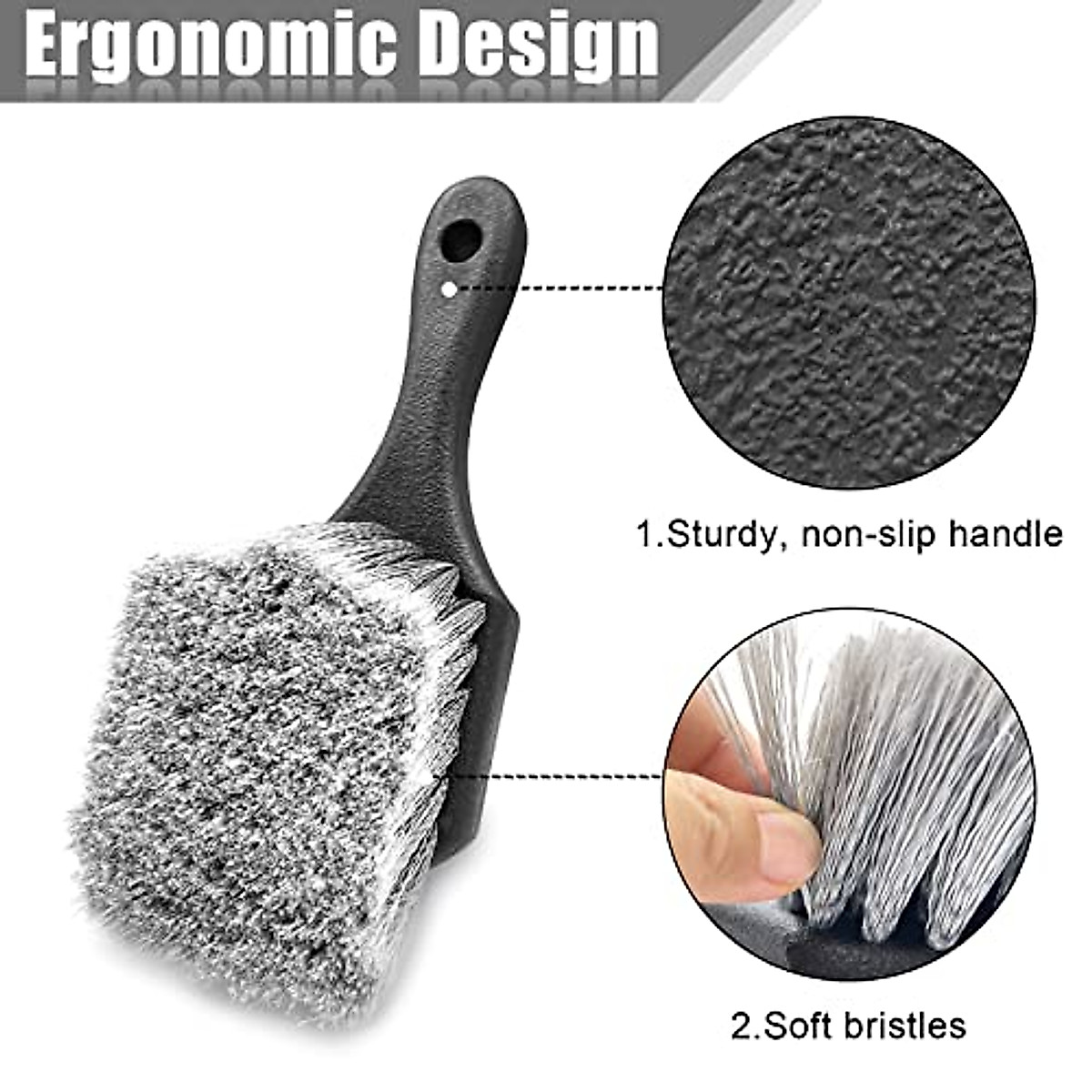 Car Brush for Wheel & Tire, Soft Bristle Car Wash Brush, Short Handle Tire Brush, Cleans Tires, Carpet Brush for Car, Truck (black)