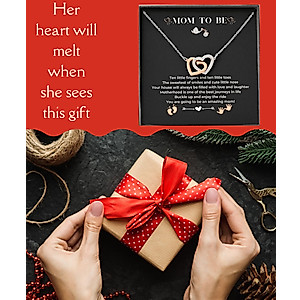 Mom to Be Gift - Sterling Silver S925 Interlock Heart Necklace with a Message Card Pregnancy Gifts for First Time Moms Expecting Women Pregnant Wife Valentine's Mother's Day Christmas Birthday