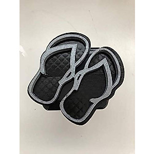 Stickysight.com Slippers Flippahs in 3D - Black with Black Grey Combo - 2 inch Trailer Hitch Cover - Hawaii flip Flop Hawaiian Hibiscus Flower