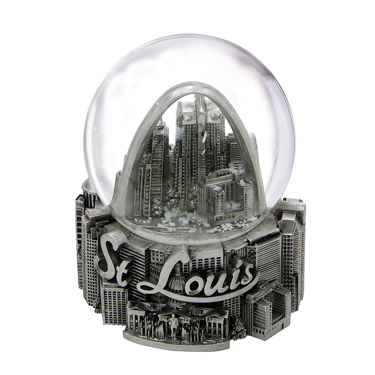 Silver Pewter St. Louis Snow Globe, Missouri Snowglobe 65mm Souvenir and Wedding Gift Home Decor