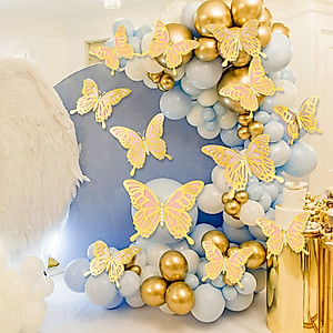 HMASYO 12 Pcs Large Butterfly Party Decoration with Pearls, Gold Pink Big Paper Butterflies in 2 Size, 3D Giant Butterfly Prop Decoration for Birthday Baby Shower Nursery Bedroom Wedding