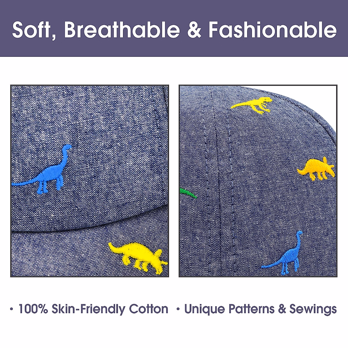 Sarfel Grey Dinosaur Toddler Hat for Girls/Boys, UPF 50+ Sun Protection, Adjustable Baseball Cap, Ages 2-4 Years