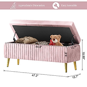 AWQM Tufted Storage Ottoman Bench,Velvet Upholstered Storage Bench with Button,Flip top,Perfect for Living Room,Entryway,Bedroom,47.24",Dark Mauve Pink