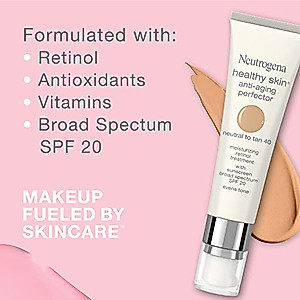 Neutrogena Healthy Skin Anti-Aging Perfector Tinted Facial Moisturizer and Retinol Treatment with Broad Spectrum SPF 20 Sunscreen with Titanium Dioxide, 30 Light to Neutral, 1 fl. oz