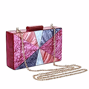Women's Evening Bag Acrylic Clutch Purse for Women Formal Prom Wedding Party and Multicolor bar Pattern Evening Box Handbag