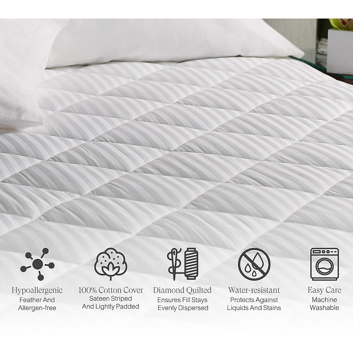 Sheraton Mattress Pad - Diamond Quilted Mattress Topper - Fits Mattresses Up to 18" - King (78" x 80" x 18")