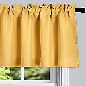 DONREN 2 Panels Gold Yellow Curtain Valances for Living Room - Blackout Rod Pocket Valances for Small Window (42 Width by 15 Inch Length)