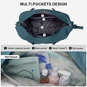 Sport Travel Duffle Bag Large Gym Tote Bag for Women, Weekender Bag Carry on Bag for Airplane, Ladies Beach Bag Overnight Bag Waterproof Bag Luggage Bag with Wet Bag Peacock Blue