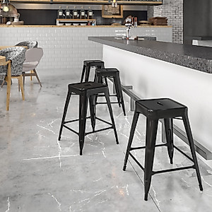 BizChair Commercial Grade 24" H Backless Black Metal Indoor-Outdoor Counter Height Stool