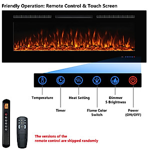 Dreamflame Electric Fireplace 50inches, Wall-Mounted & Recessed Fireplace Inserts, Multicolor Flame w/5 Dimmer, Remote Control Thermostat, Timer, Overheating Protection, Hardwire Connect, 1500W,Black