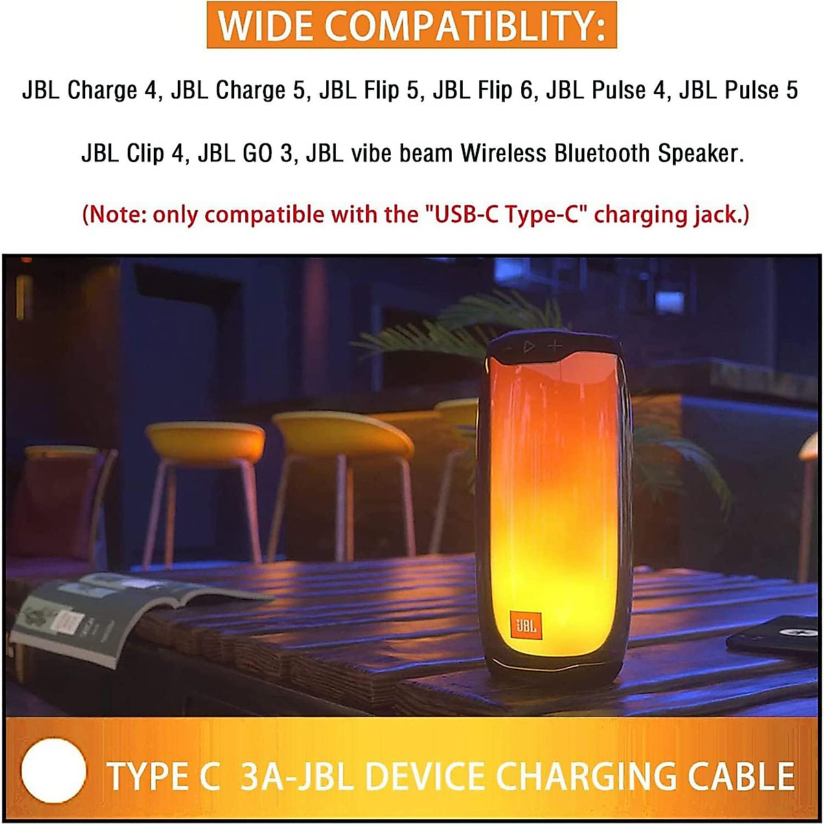 USB Power Charger Charging Cable Cord Compatible with for JBL Charge 4, JBL Flip 5, JBL Pulse 4 Pulse 5, Clip4, JRPOP, Endurance Peak II, JBLCHARGE4BLKAM Wireless Bluetooth Earphones Speakers -5FT