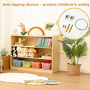 kidi house Kids Bookshelf and Toy Storage Shelf, Wooden Montessori Bookshelf, 3-Tier Toy Shelf, 30in Birch Children Bookcase, Classroom Furniture, Book Shelf for Kids Room, Nursery, Playroom