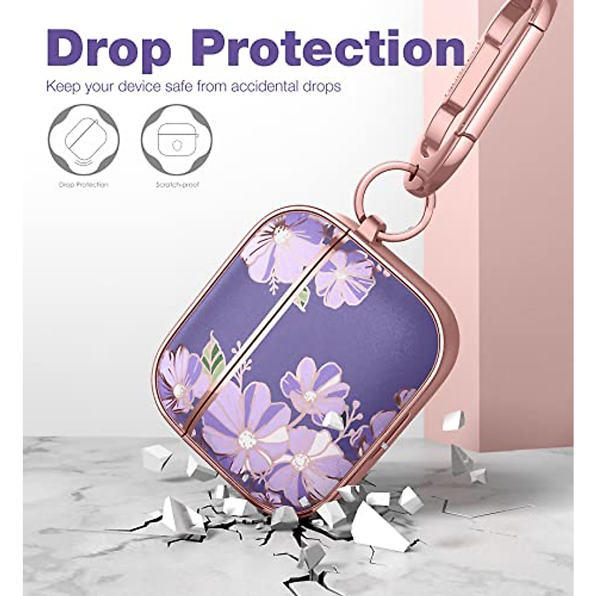 SURITCH Protective Case for AirPods 3rd Generation with Keychain, Cover for Apple AirPod Gen 3 Earbuds Support Wireless Charge Shockproof Stylish Cute for Women Girls, Purple Cosmos