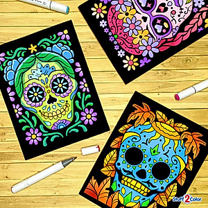 Stuff2Color Super Pack of 18 Fuzzy Velvet Coloring Posters (Sugar Skulls Edition) - Great Kid Friendly Halloween, Day of the Dead, Dia de los Muertos Arts and Craft Activity [All Ages Fun] (1 Pack)