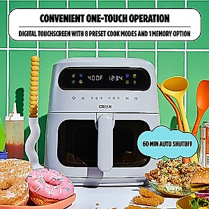 CRUX x Marshmello 8.0 QT Digital Air Fryer with TurboCrisp Technology, Touch Screen Temperature Control, Timer and Auto Shut-off, Fully Programmable, White