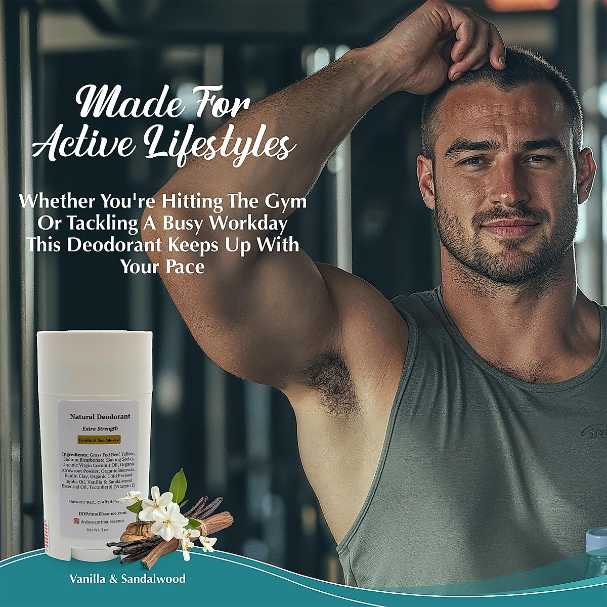 Dr. Dave's Primal Essence Extra Strength Tallow Deodorant - Aluminum-Free - Baking Soda, Beeswax, Coconut Oil and Mango Butter - Vanilla and Sandalwood