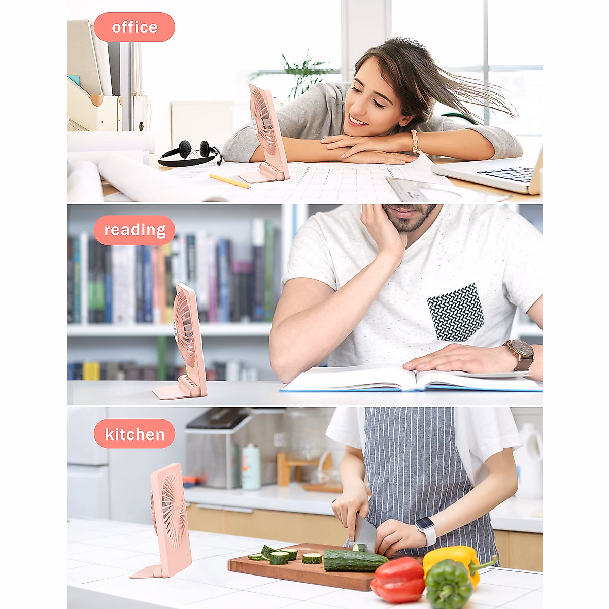 Zuvas Desk Fan Battery Operated Fan Rechargeable 180°Tilt Folding Personal Fan Ultra Quiet Small Portable Fan 3 Speed Adjustable Strong Wind USB Fan For Office Bedroom Home Desktop Camping