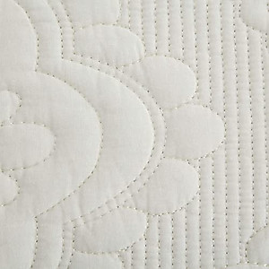 Brandream 6PC Luxury Comforter Sets Queen Size Cotton Quilt Set Cream White Bedspread Coverlet Set Damask Embroidery