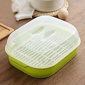 Microwave Oven Steamer Cook Container with Lid Plastic for Steamed Bread Bun Dumpling Fish Kitchen Utensil (Green)