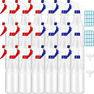 18 Pack Spray Bottles 16 Oz Plastic Spray Bottles Refillable Empty Spray Bottles Clear Spray Bottle with Label Funnels and Adjustable Nozzle Spray Bottle for Cleaning Solutions, Hair Spray