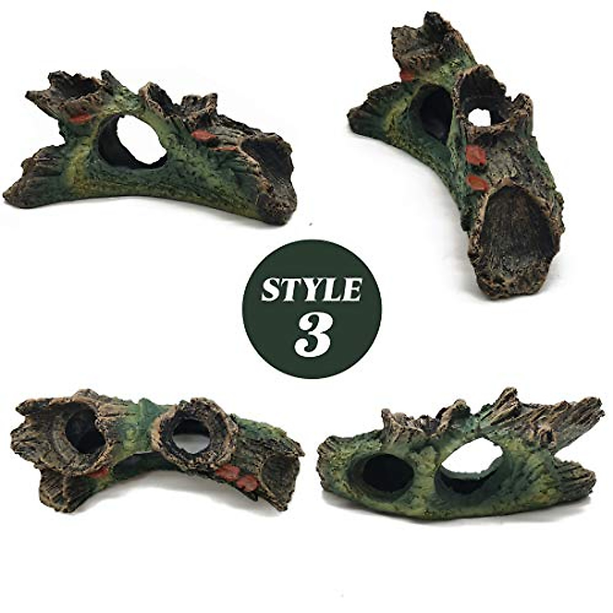 TIHOOD 3PCS Decaying Trunk Aquarium, Betta Fish Ornament, Freshwater Ornament - Resin Aquarium Decoration Log, Fish Tank Wood with Holes and Aquarium Caves