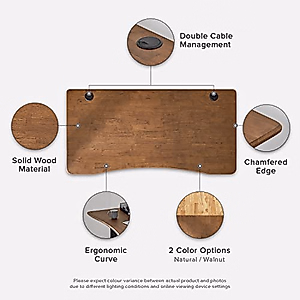 mopio Solid Wood Sterling Electric Height Adjustable Standing Desk, Sit Stand Desk Workstation, 3 Adjustable Memory Setting and Stand Alarm 100% Solid Wood (Walnut, 53")