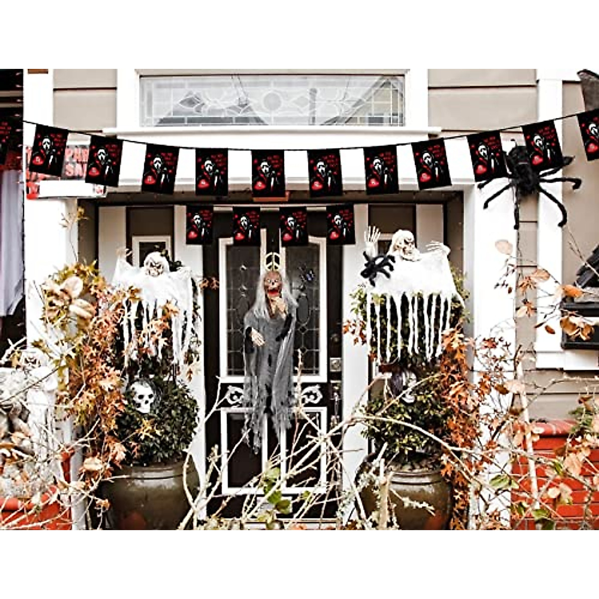 Scream Ghost No You Hang Up First Halloween Banner Pennant Flags Bunting Creepy Halloween String Ghostface Flags Halloween Banner Horror Indoor Outdoor Hanging Decorations Halloween Party Supplies