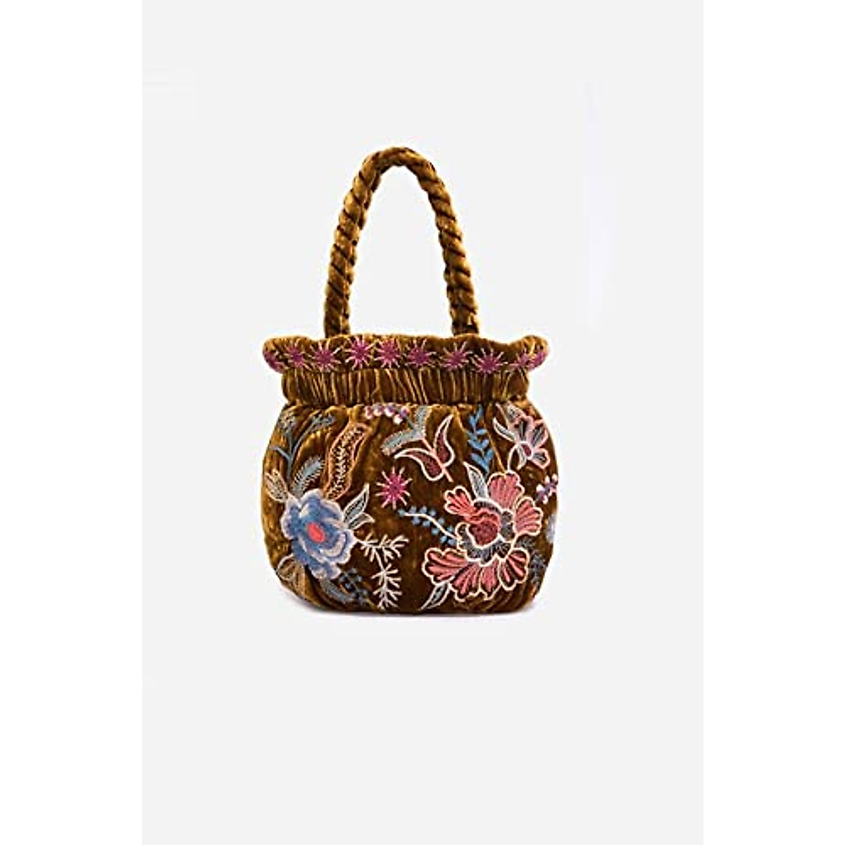 Johnny Was DENALI VELVET POUCH Vintage Gold Embroidery Handbag Bag Small New