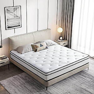 Rucas Queen Size Hybrid Mattress in a Box, 12 Inch Euro Top Cool Gel Memory Foam Mattress Pocket Spring Firm with 5 Zone for Back Pain Relief, 10 Year Support, 100-Night Trial