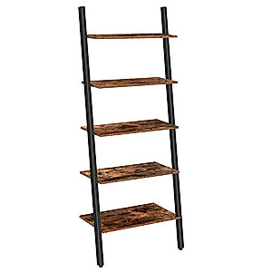 HOOBRO Ladder Shelf, 5-Tier Leaning Bookshelf, Industrial Storage Rack Shelves, Leaning-Against-Wall, for Living Room Office Kitchen, Metal Frame, Rustic Brown BF70CJ01
