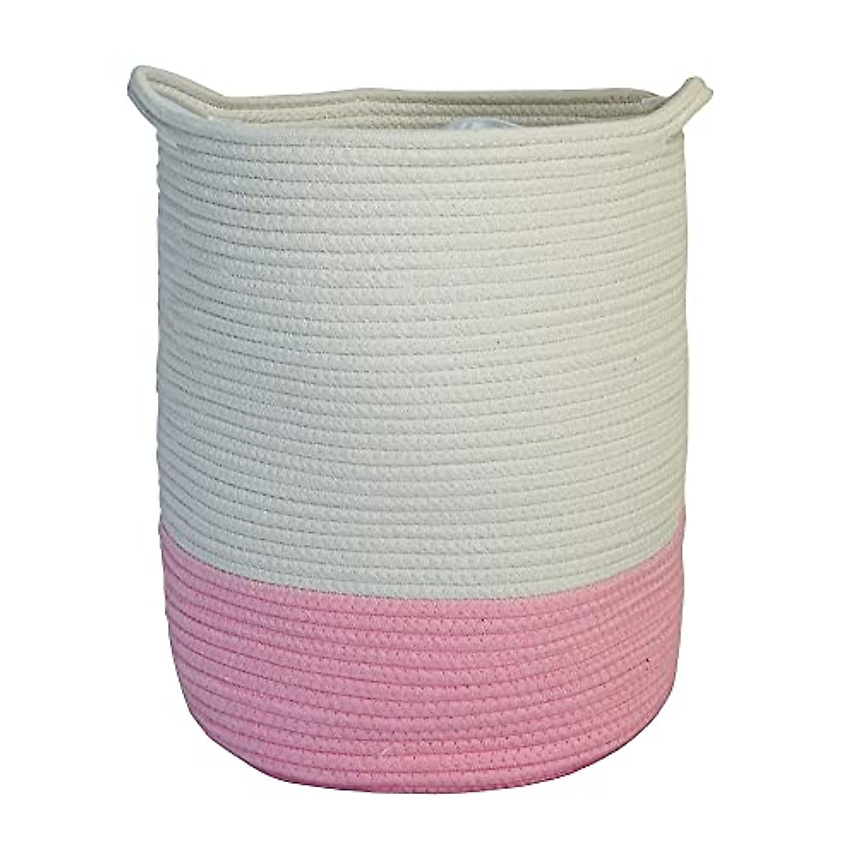 Dealone Pink Woven Rope Tall Toys Storage Basket with Handles Blankets Clothes Towels Laundry Basket Nursery Organizer Bins