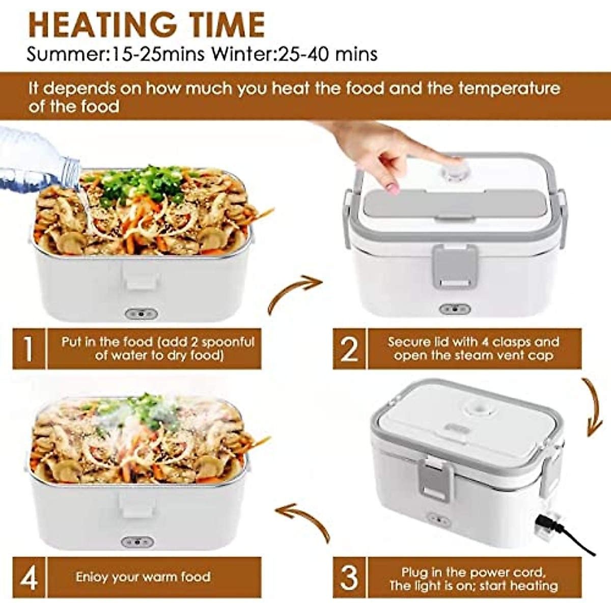 tuhood Electric Lunch Box[Upgraded],Portable Food Warmer,70W,1.8L,Office/Car/Truck Suitable,Strengthened Handle,Leaking Proof,with Free Fork,Spoon and Insulation Bag...