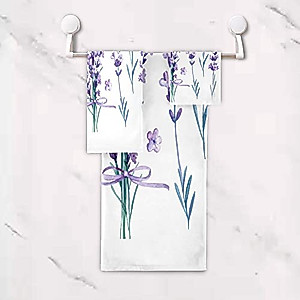 ALAZA Purple Lavender Flower Butterfly Towel Bathroom Sets 3 Piece Bath Towel Sets1 Bath Towel 1 Hand Towel 1 Washcloth Soft Luxury Absorbent Decorative Towels for Beach Gym Spa