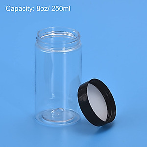 uxcell Round Plastic Jars with Black Screw Top Lid, 8oz/ 250ml Wide-mouth Clear Empty Containers for Storage, Organizing, 12Pcs