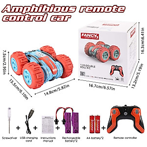 Fixget Amphibious Remote Control Car for Kids, 2.4GHz Waterproof Off Road Truck Toys, 4WD Electric Double Sides RC Stunt Boat Gifts for 6+ Years Old Boys