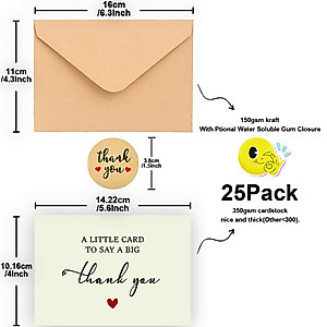 WowBefun 25 Pack 350GSM, Thank You Cards, Thank You Cards with Envelopes, Small, Wedding Thank You Cards, Thank You Notes with Envelopes, Teacher Thank You Cards, Bulk, Blank, Graduation, Business